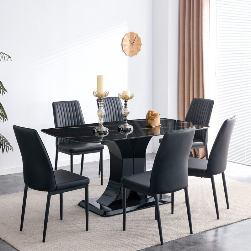HLILish Dining Table Set With Convertible Base Luxury Rectangular Kitchen Table For 6 8 Modern Black Dining Room Table With MDF Base Dining Table 6 Chairs Wayfair